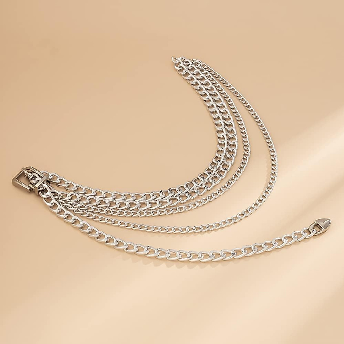 Jumwrit Multi Layer Waist Chain Love Heart Pendant Belly Chain Sexy Long Tassel Body Chain Rave Metal Link Belt Dainty Adjustable Chain Belt Fashion Body Accessories Jewelry for Women Girls (Silver)