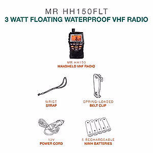 Cobra Marine Radio - MR HH150 FLT - 3 Watt, Floating, Long Range, Handheld, VHF Radio, NOAA, International, Waterproof, Submersible, Weather Alerts, LCD Screen, Belt Clip