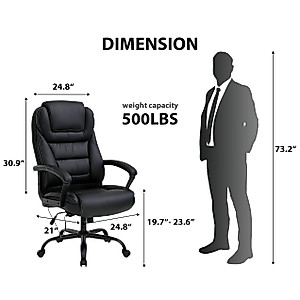 500 LBS Ergonomic Executive Office Chair, High Back Desk Chair with Massage Lumbar Support, Swivel Rocking Chair Computer Desk Chair with Padded Armrest and Adjustable Height, Black