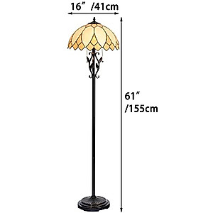 Bieye L10731 Lotus Flower Tiffany Style Stained Glass Floor Lamp with 16-inch Lampshade, 61-inch Tall