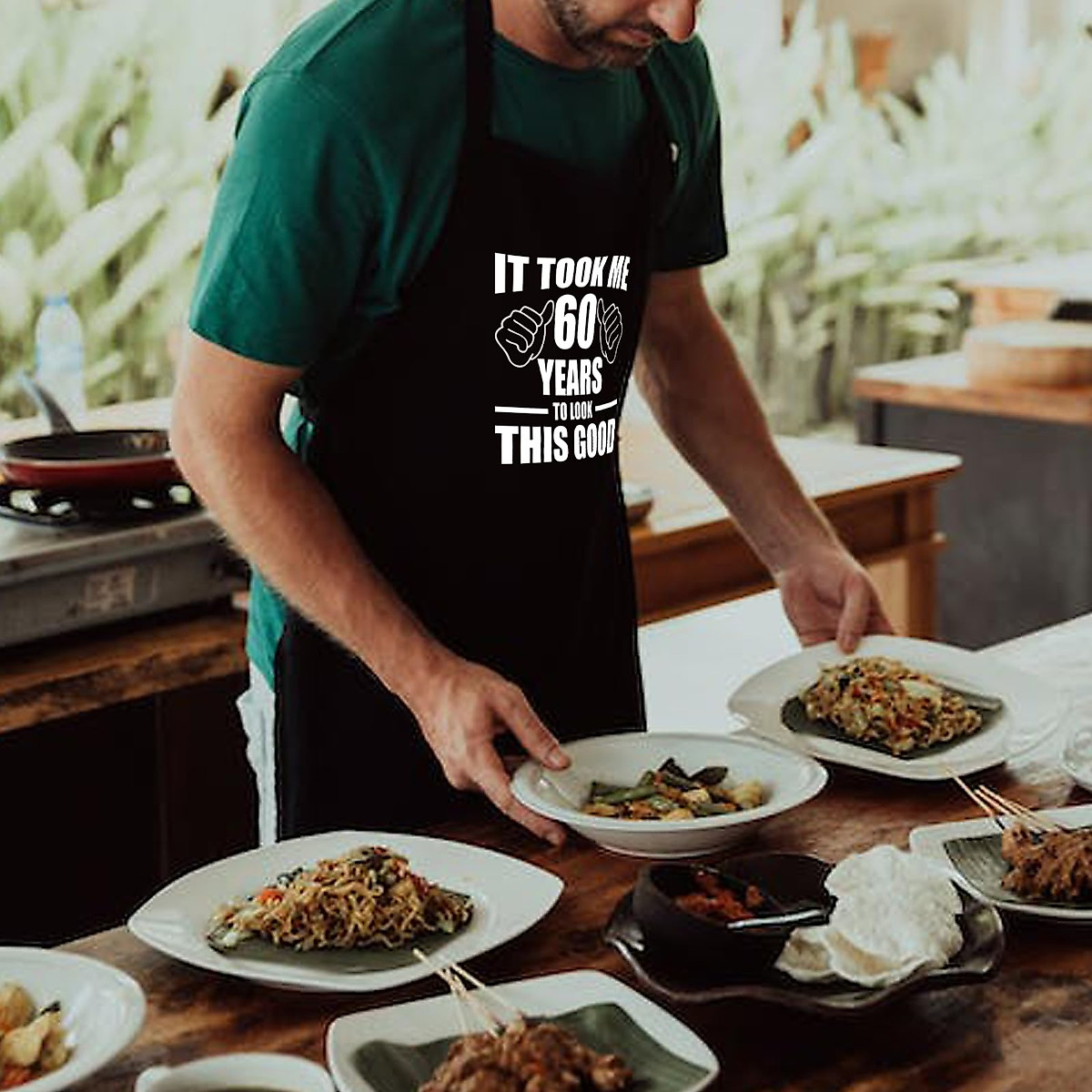 Jpayxese 60th Birthday Gifts for Women Men, 60th Birthday Decorations for Men, Mens Aprons for Grilling Cooking BBQ Kitchen, 60 Year Old Gifts for Women Dad Mom Chef