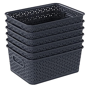 Cand 6 Pack Organizing Baskets Bin For Multiuse, Grey Plastic Woven Baskets