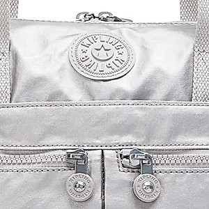Kipling Womens Women's Charlene Bag, Organize Accessories, Removable Crossbody Strap, Nylon Travel Shoulder Bag, Smooth Silver Metallic, 11.5 L x 8.75 H 6.25 D US