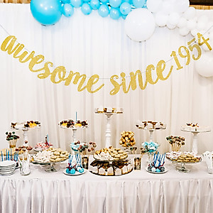 Awesome Since 1954 Banner Pre-strung Happy 70th Birthday Banner Gold Glittery 70 Seventy Years Old Birthday Party Decorations for Men Women