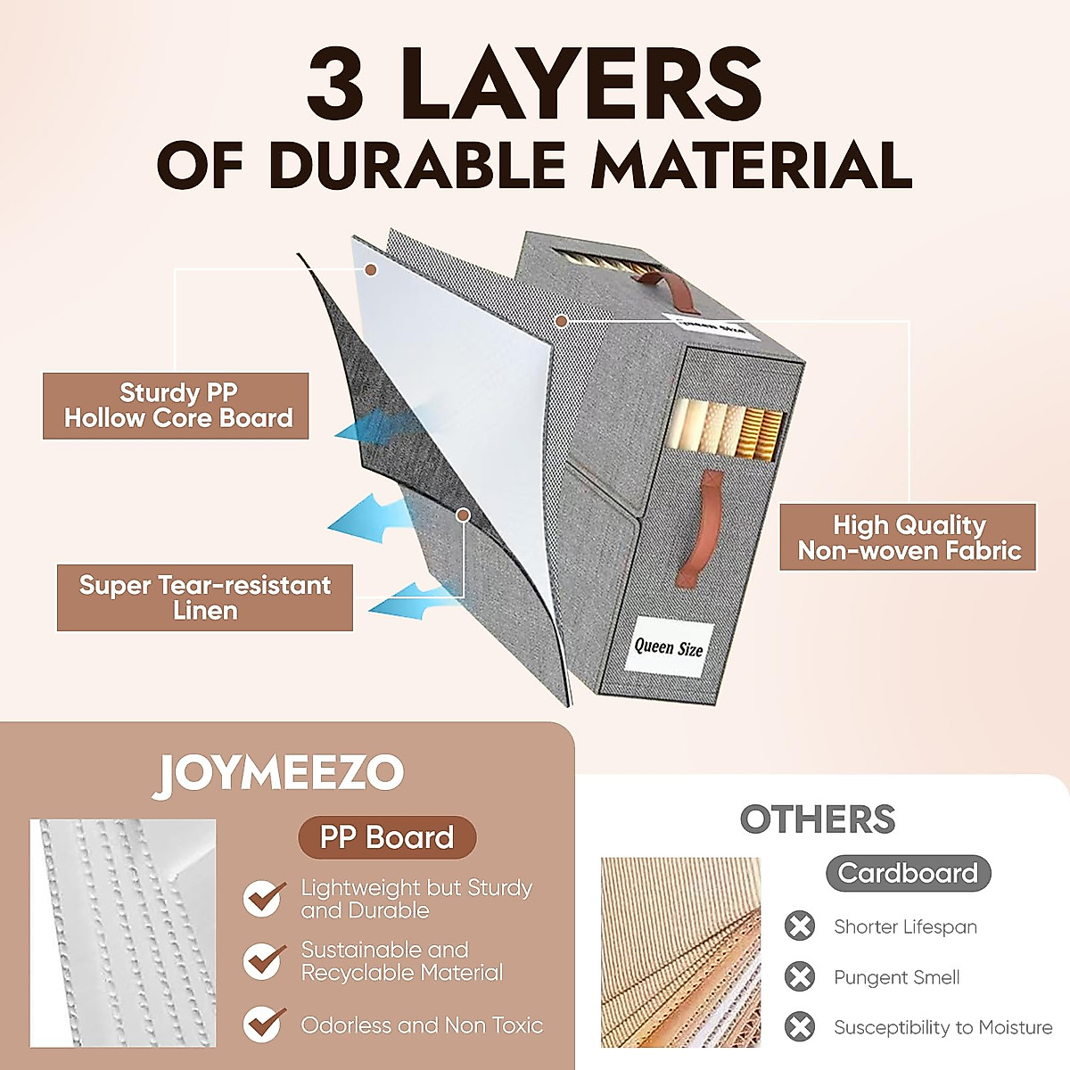 Joymeezo 4 Pack Grey Bed Sheet Organizer, Bedding Sheets Set (Queen & King) Storage Box with a Band, 2 Windows & 2 Handles, Foldable Linen Sheet Storage Container for Closet Organizing