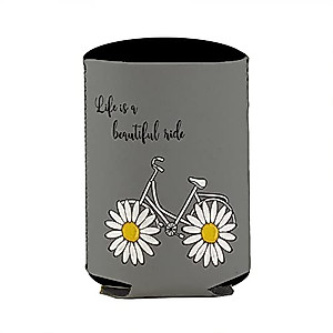Can Cooler Sleeves Coozies for Cans And Bottles Insulators Positive Quote Daisy Bike Print PVC Elastic Reusable