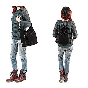 Women Leather Backpack/Purse - Handmade Convertible Hobo Shoulder Bag from Genuine Suede Leather