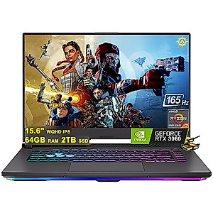 Asus ROG Strix G15 Gaming 15.6/inch WQHD IPS 165Hz(100percentageDCI-P3)AMD Octa-Core Ryzen 7 6800H(Beat i7-11370H)64GB RAM 2TB SSD GeForce RTX 3060 6GB Graphics USB-C Backlit Win11 Black + HDMI Cable