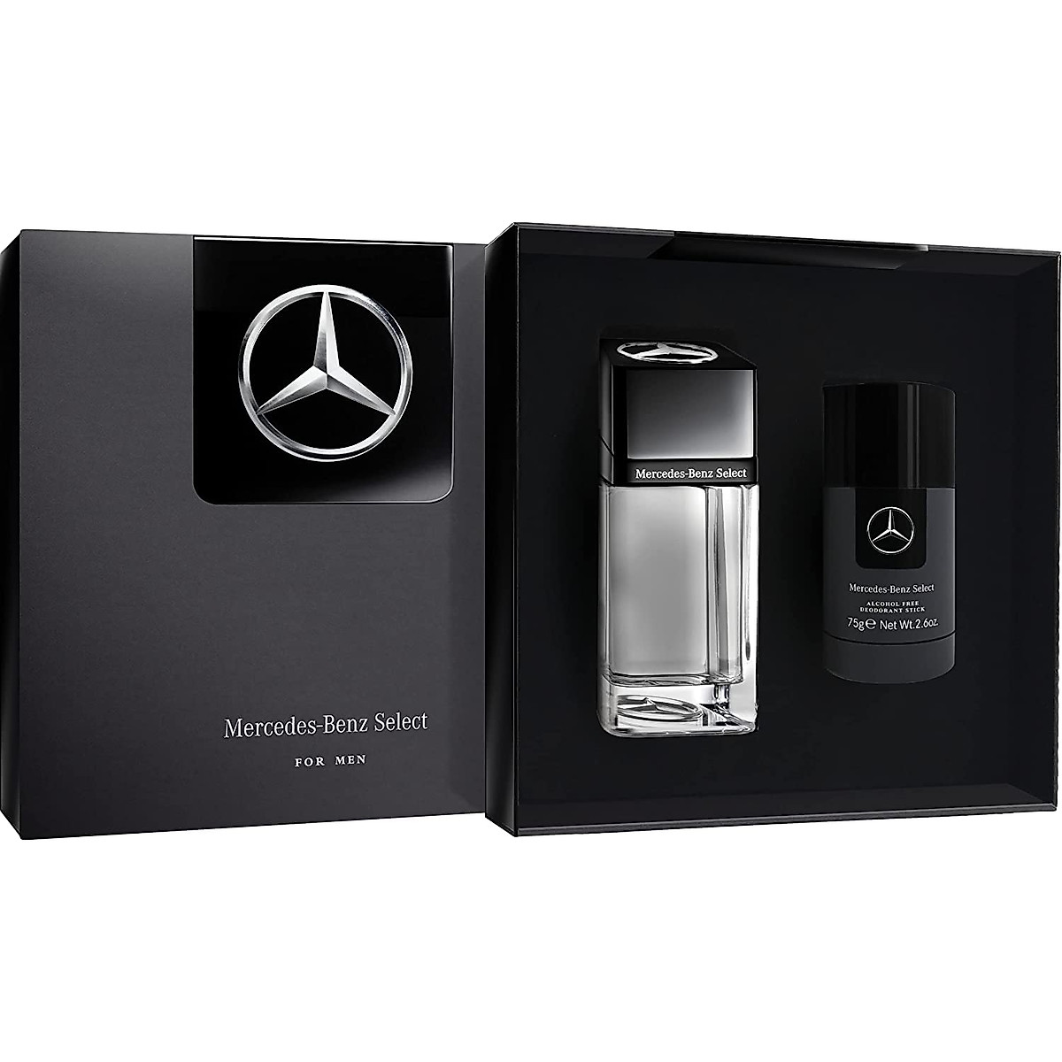 Mercedes-Benz Select Giftset - EDT Spray and Deodorant Men for Everyday Wear - Alcohol-Free Deodorant Stick - Woody Amber Mens Cologne - 2 pc