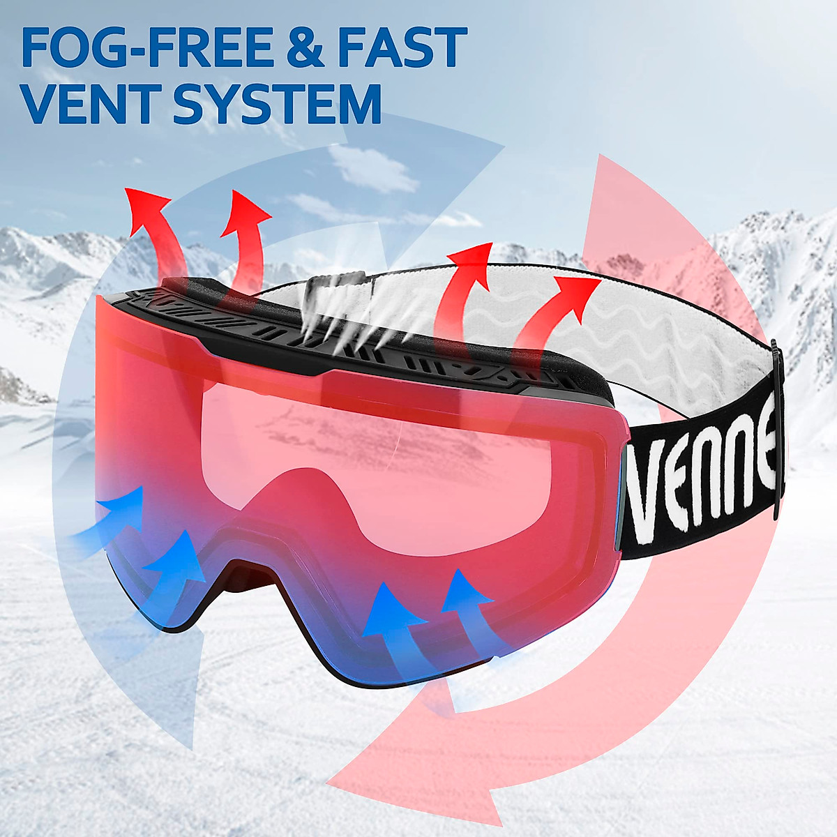 VENNERLI Ski Goggles Snow Goggles OTG Anti-Fog for Women Men Adults 100% UV 400 Protection for Outdoors