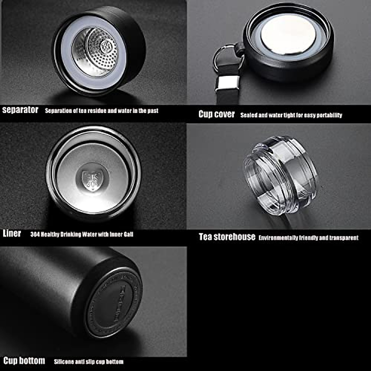 Tea Infuser Bottle Coffee thermos,Stainless steel tea water separation cup,Business office portable water cup Outdoor carrying rope straight cup 17oz Double Wall Vacuum Insulated Water Bottle (black)