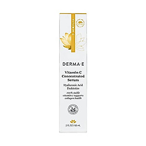 DERMA E Vitamin C Concentrated Serum with Hyaluronic Acid – All Natural, Antioxidant-Rich Concentrated Facial Serum – Firming and Brightening Skin Serum, 2oz