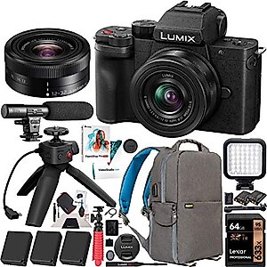 Panasonic DC-G100VK LUMIX G100 Mirrorless Camera 4K Video Vlogging Kit with 12-32mm Lens + DMW-SHGR1 Tripod Grip + 3 Battery Bundle Deco Gear Backpack + LED + Microphone + 64GB Software & Accessories