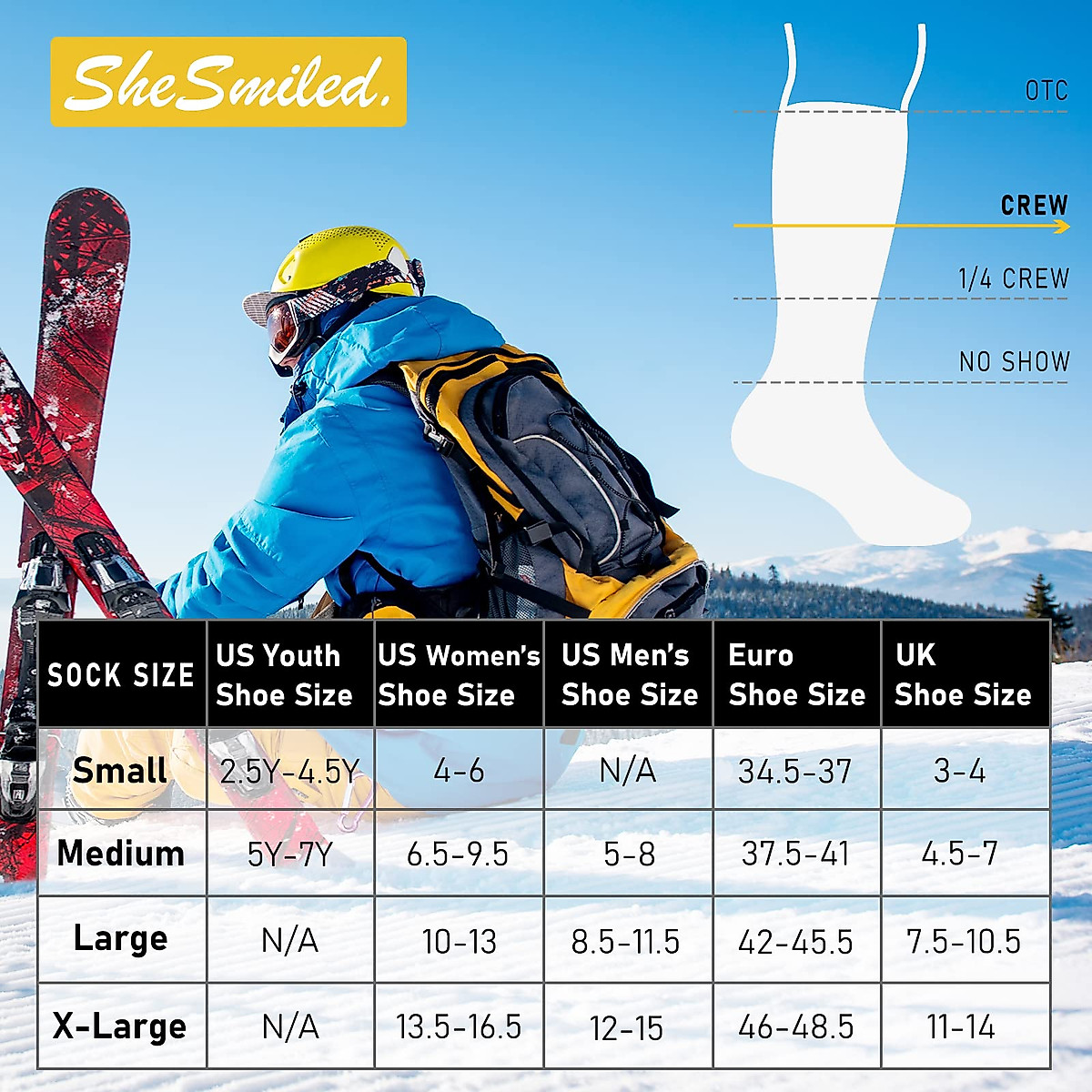 SHESMILED Merino Wool Hiking Walking Crew Socks 3 Pack, Cushion, Quick Dry, Anti Blister for Snow Boots Winter Thermal, Cold Weather Outdoor Sports Toe Warm, Arch Compression, Large, Navy Blue