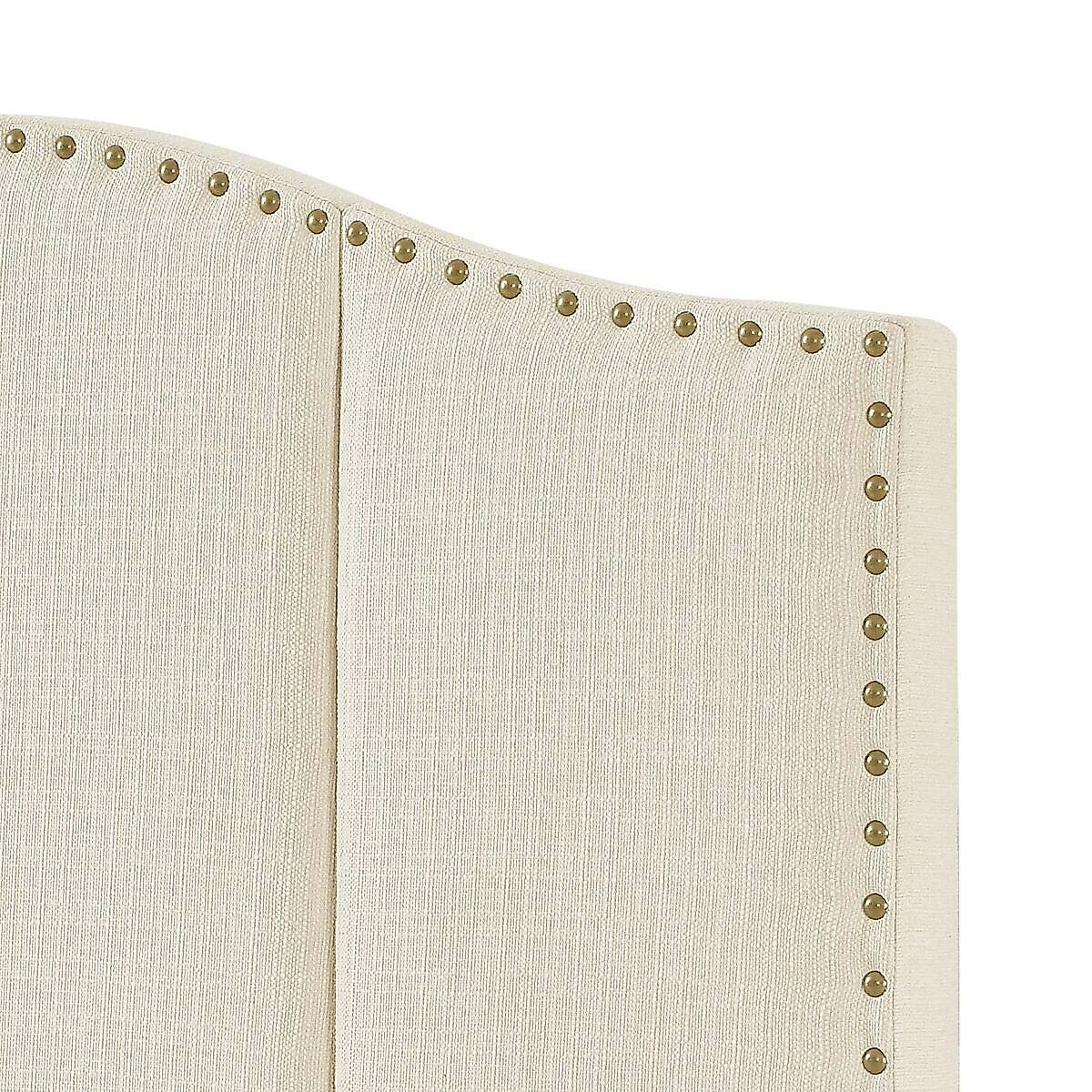 24KF Middle Century Linen Upholstered Tufted King Size Headboard with Antique Brass Nail Heads Trim King/California King headboard-Ivory