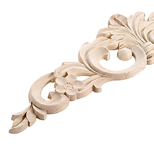 MUXSAM Carved Wood Appliques Onlays, Long Wooden Decals Trim Molding Rosette Inlays for Door Wall Mantel Cabinet Door Dresser Closet Mirror Decoration Furniture Transfer(1-Pack, 20x5cm/7.9" x2)