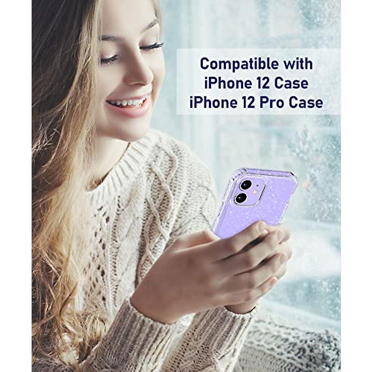 MIODIK for iPhone 12 Case and iPhone 12 Pro Case with Phone Stand, [Not Yellowing] Clear Glitter Shockproof Protective Phone Case, [Non-Slip] Slim Cover for Women Girls 6.1 Inch - Sparkle Clear