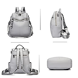 Leather Womens Backpack Purse for Women, Ladies Convertible Cute Purse Backpack and Handbags Shoulder Bag Bookbag Satchel for Travel (Medium, Light Grey)