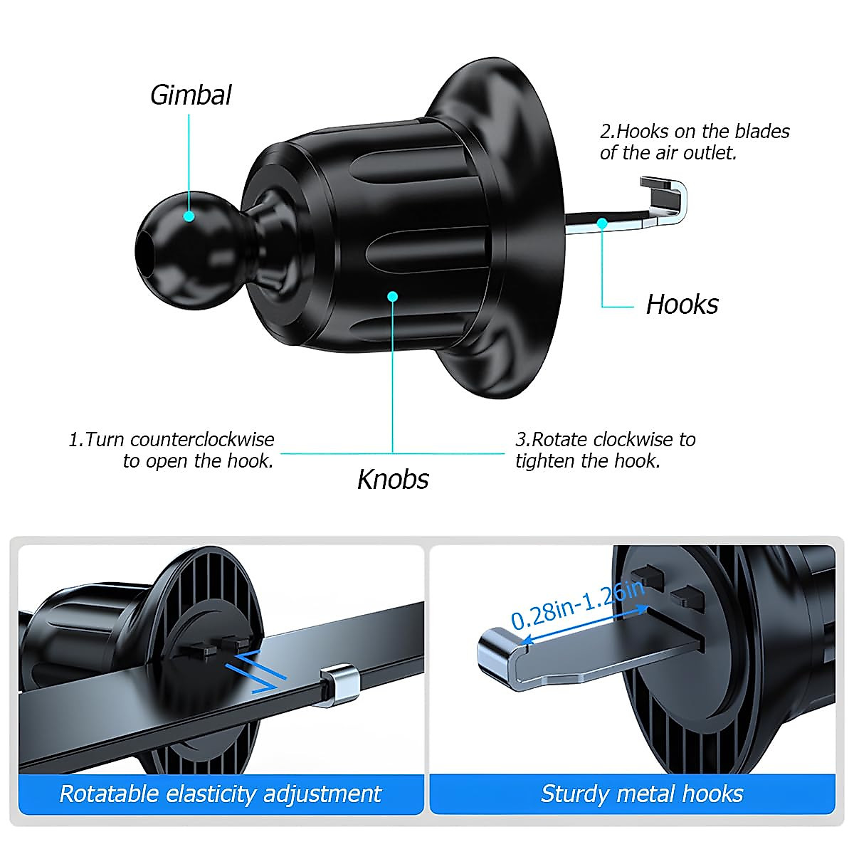 BELOMI Car Phone Mount, Car Air Vent Cellphone Holder, 360° Rotation Adjustable Mobile Phone Bracket, Hands Free Phone Cradle Compatible with iPhone 14 13 12 Pro Max Smartphones (Carbon Fiber)