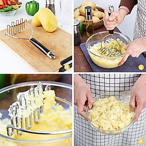 Potato Masher, Potato Masher Stainless Steel, Heavy Duty Mashed Potatoes Masher, Professional Metal Wire Masher Kitchen Tool for Bean, avocado, Vegetable-10.24 inch （Silver）