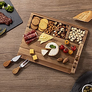 HBlife Cheese Board & Knife Set Acacia Charcuterie Board 11x14 Inch Cheese Platter with 4 Stainless Steel Knife, House Warming Gift & Perfect Choice for Christmas Thanksgiving