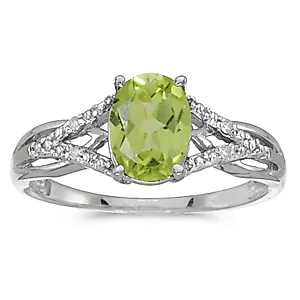 Direct-Jewelry 10k White Gold Oval Peridot And Diamond Ring (Size 9)