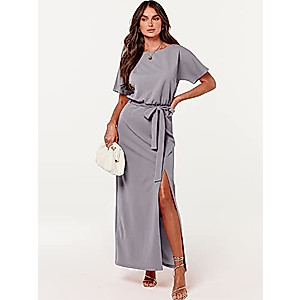 ANRABESS Women's Elegant Batwing Sleeve Tie Waist Long Dresses Formal Wedding Guest Cocktail Split Maxi Dress A951-huise-M