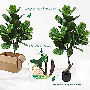 Melli Welli Artificial Fiddle Leaf Fig Tree 4.1FT Tall Fake Fiddle Leaf Fig Plant Faux Tree in Pot Ficus Tree for Home Decor Indoor Outdoor Office Living Room Bathroom Corner
