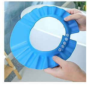 RDFGAWTCS Baby Shower Cap Silicone Bathing Hat, Adjustable Shower Cap Infants Soft Protection Hat Safety Visor Cap Hat for Toddler Kids (Blue)