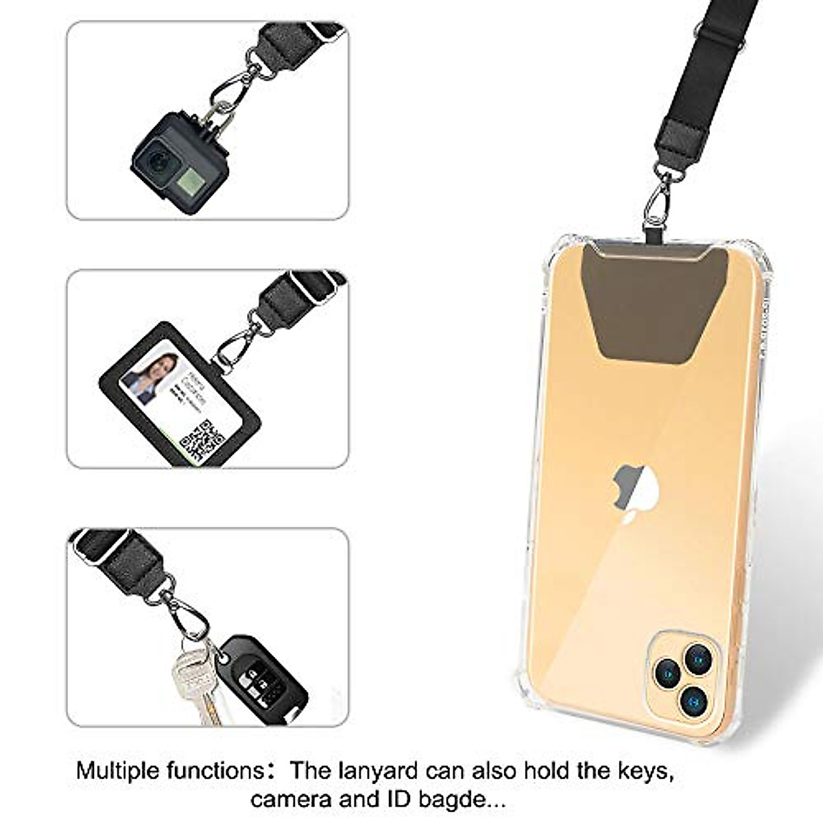 Doormoon Phone Lanyard, Universal Adjustable Neck Straps for Phone Case Keys ID Badges Compatible for iPhone 14 Pro Max, Samsung, Motorola, LG & Most Smartphones, 2 Pack,Black Black