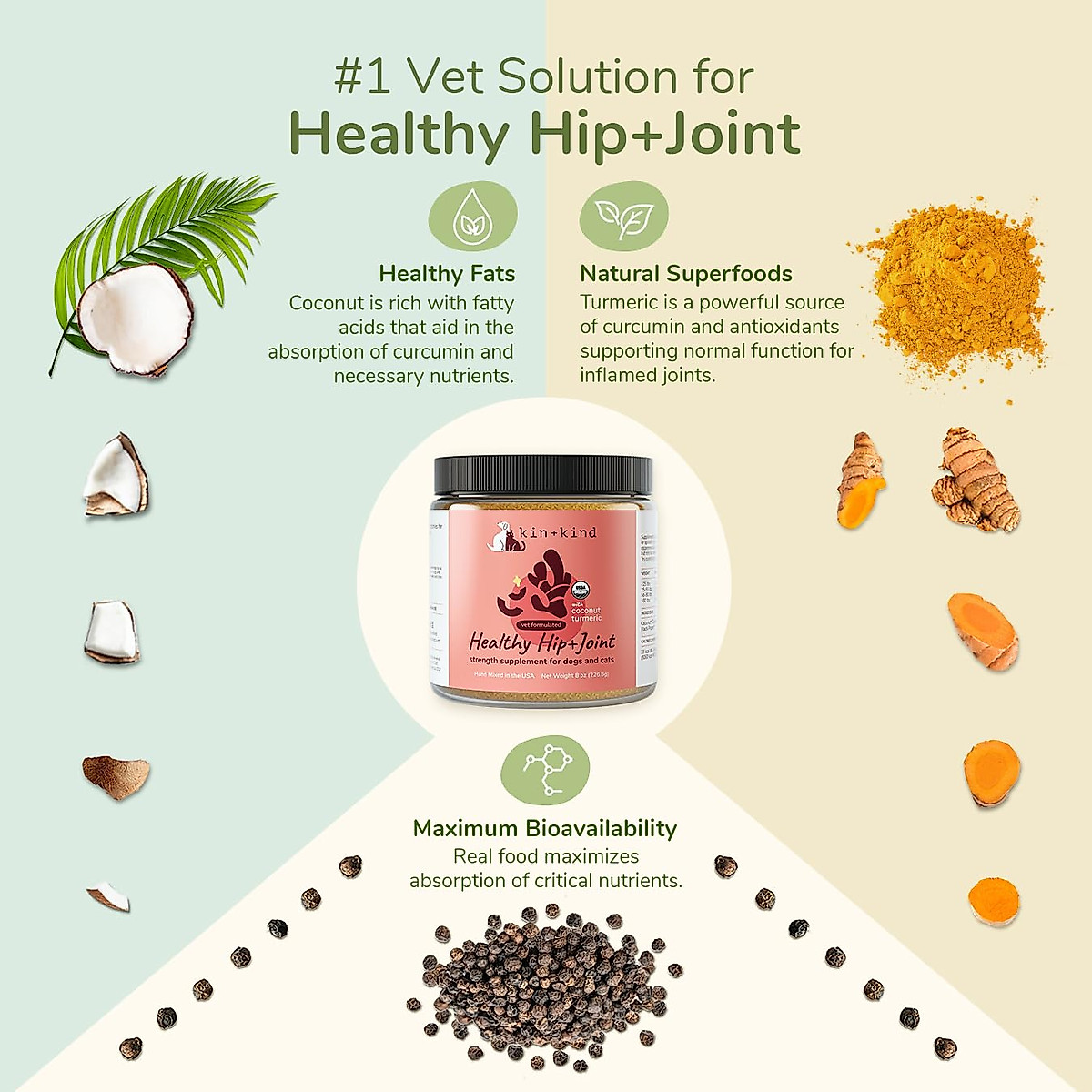 kin+kind Superfood Supplement Set for Dogs & Cats, Boost Immunity, Promotes Healthy Skin & Coat, Hip & Joint, Healthy Digestion, Made in USA, Small 4 Ounce (Pack of 4)