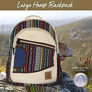 Ojas Yatra Pure Himalayan Hemp Backpack Large - Boho/Hippie Student Laptop Backpack for Women & Men - Handmade Notebook Bag for Travel & Festivals