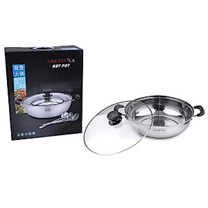 Lake Tian Stainless Steel Shabu Shabu Hot Pot, Dual Sided Yin Yang Hot Pot with Divider Include 3 Pot Spoons, 12 Inch 30 cm鸳鸯火锅