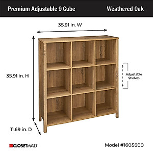 ClosetMaid 16056 Premium Adjustable 9-Cube Organizer, Weathered Oak