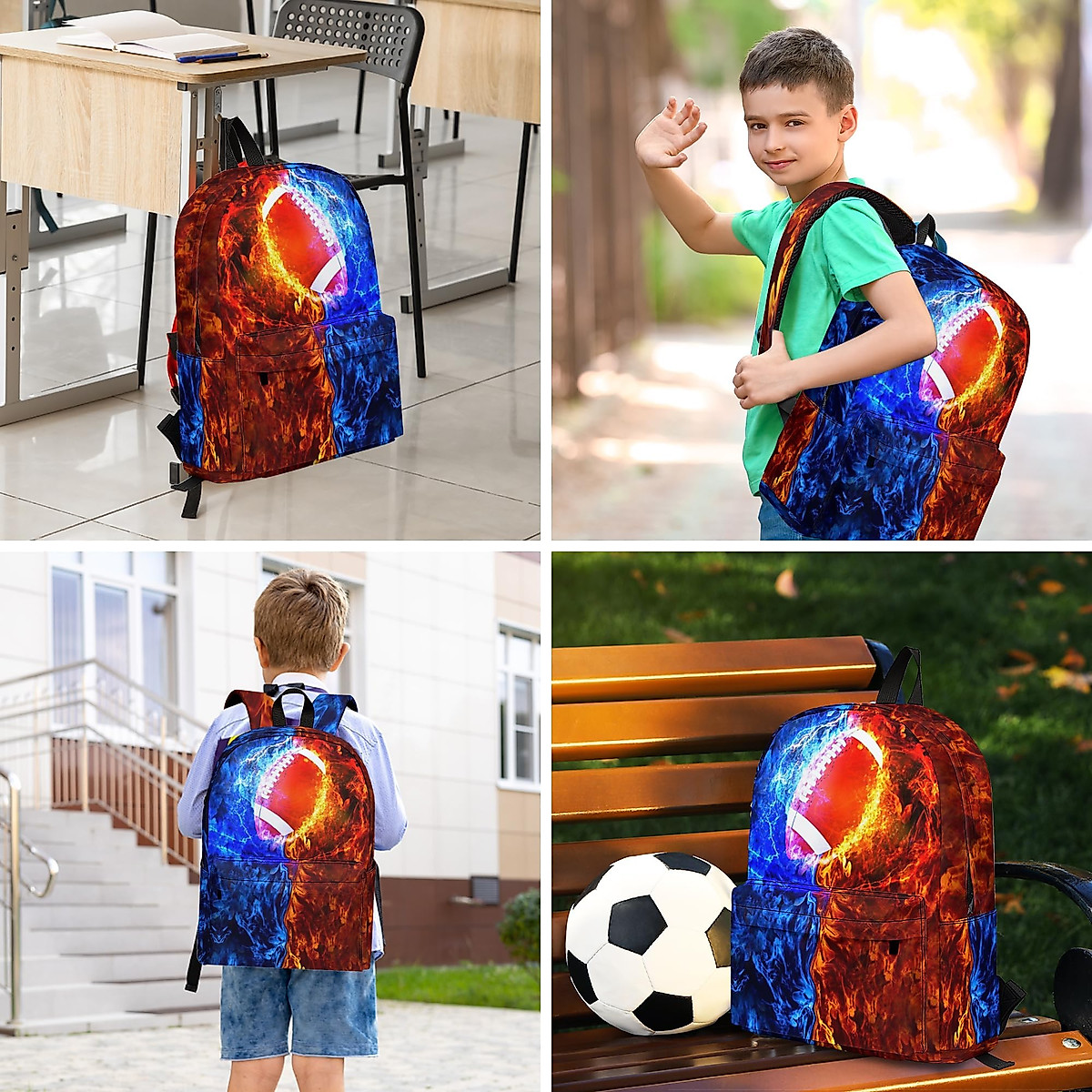 Multifunction Football Bookbag Reusable Backpack for Teens Boys Girls, Large Capacity Laptop Backpack for Travel Office
