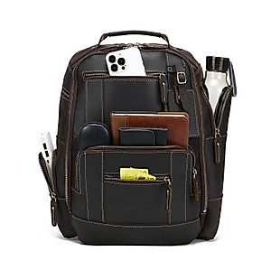 Taertii Mens Full Grain Genuine Leather 15.6 Laptop Backpack Large Capacity Weekender Overnight Camping Travel Rucksack 30L