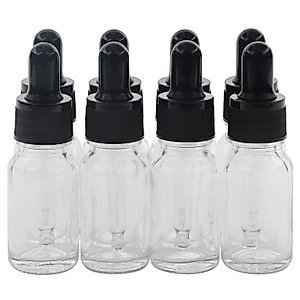 Kesell 8Pcs Glass Dropper Bottle Black Plastic Head Essential Oil Dropper Bottle 15ml Empty Refillable Clear Sample Storage Containers Vials, with Tapered Glass Droppers Black Screw Cap