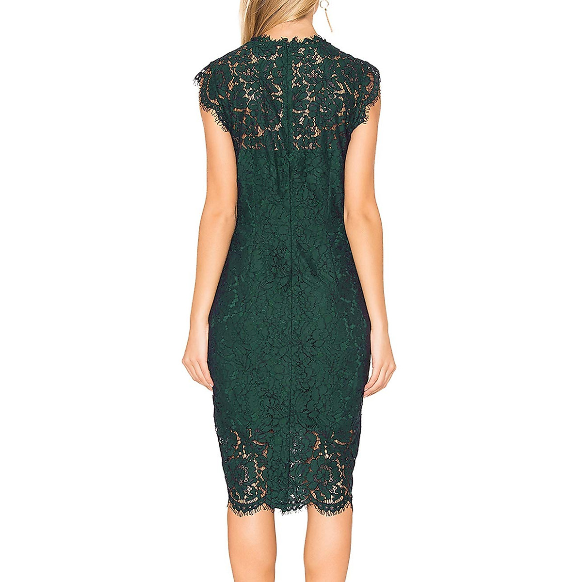 MEROKEETY Women's Sleeveless Lace Floral Elegant Cocktail Dress Crew Neck Knee Length for Party, Dark Green, Large