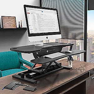 VERSADESK Electric Standing Desk Converter, PowerPro Height-Adjustable Sit Stand Desktop Riser, Keyboard Tray, USB Charging Port, 48" X 24", Black