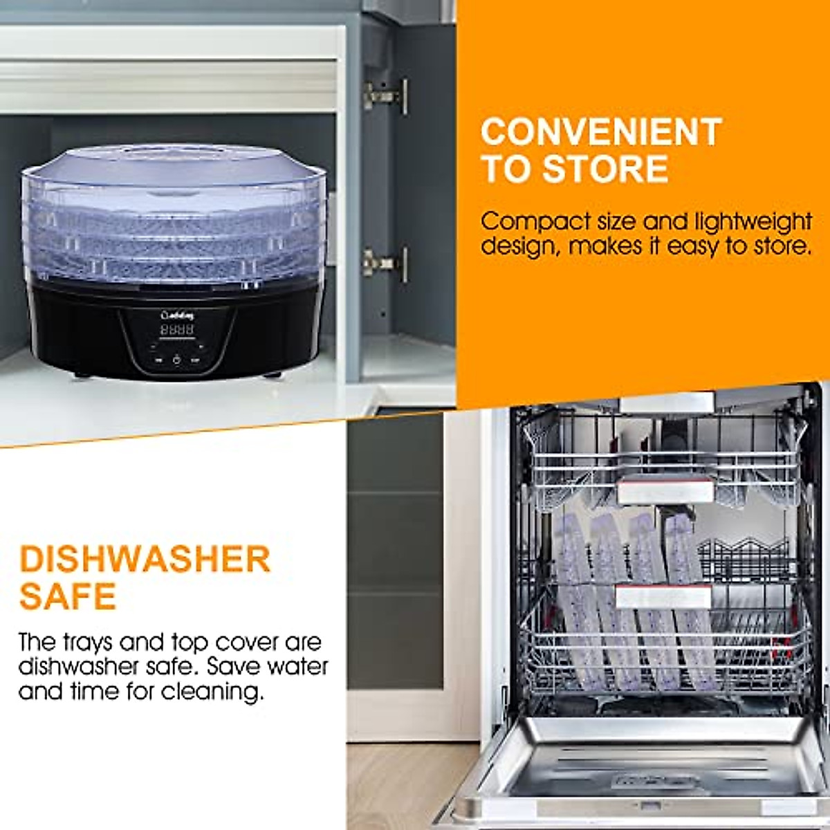 Adiding Food Dehydrator Machine, Dehydrator with 4 BPA Free Trays, Digital Timer & Temperature Control, 350W Food Dryer for Fruit Vegetable Meat Beef Jerky Herbs Pet Treats