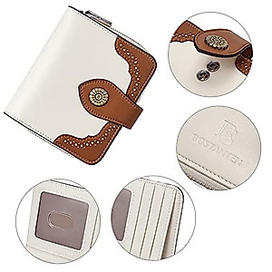 BOSTANTEN Leather Wallets for Women RFID Blocking Zipper Pocket Small Bifold Wallet Card Case White