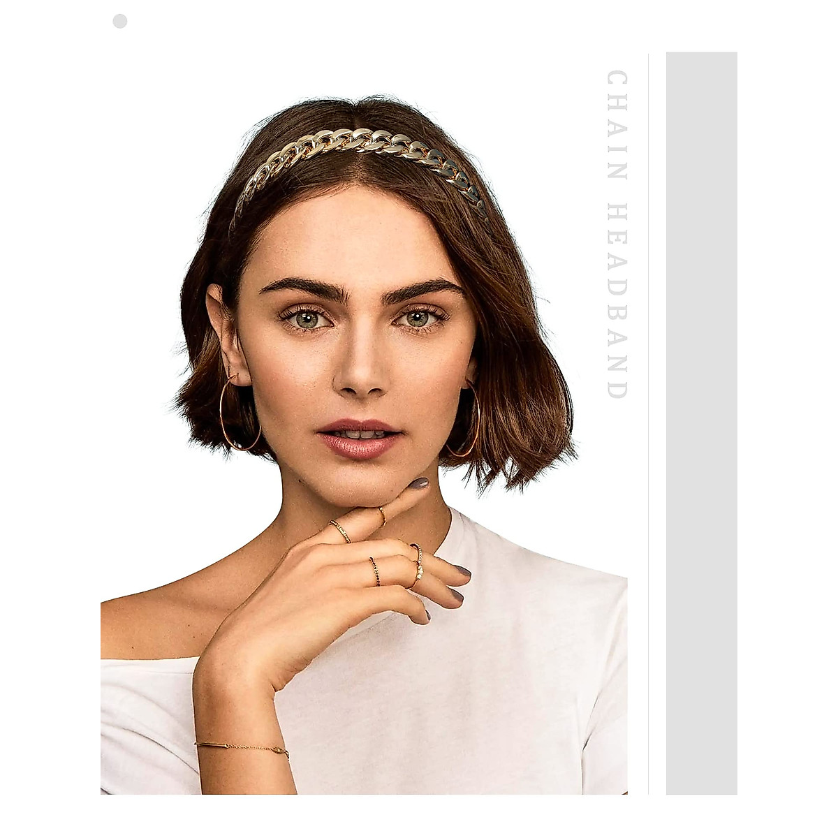 AWAYTR Hairband, 3PCS Chained Reactions Headband for Women Girls - Resin-Gold/Resin-Silver/Resin-Amber