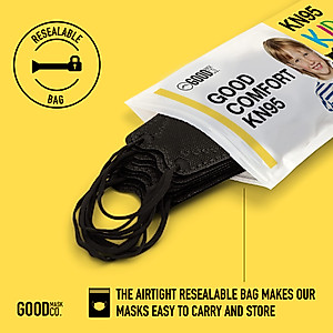 Good Mask Co. Good Comfort Disposable KN95 Kids' Face Masks, Comfortable Folding Face Masks, Bulk Face Masks, Pack of 25, Black