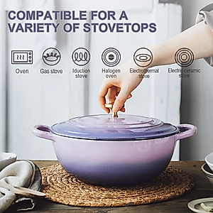 M-COOKER 4.5 Quart Dutch Oven Pot with Lid: Versatile Cast Iron Enamel Dutch Oven for Sourdough Bread Baking or Frying, Roasting, and Simmering(Purple), 13.7Lx10.2Wx6H