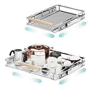jkxoo 2Pack Expandable Pull Out Cabinet Organizer, Adjustable Width:17.1~28''W x 22.5''D Under Sink Organizer, Drawer Storage Shelves for Kitchen, Bathroom, Closet, Pantry, Cupboard, Pots, Pans