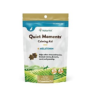 NaturVet Quiet Moments Calming Aid Cat Supplement Plus Melatonin – Helps Reduce Stress in Cats – for Pet Storm Anxiety, Motion Sickness, Grooming, Separation, Travel – 50 Ct. Soft Chews