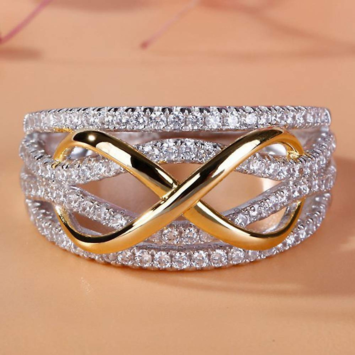 Jude Jewelers Silver Gold Waved Infinity Braided Statement Promise Anniversary Ring (Silver Gold, 12)