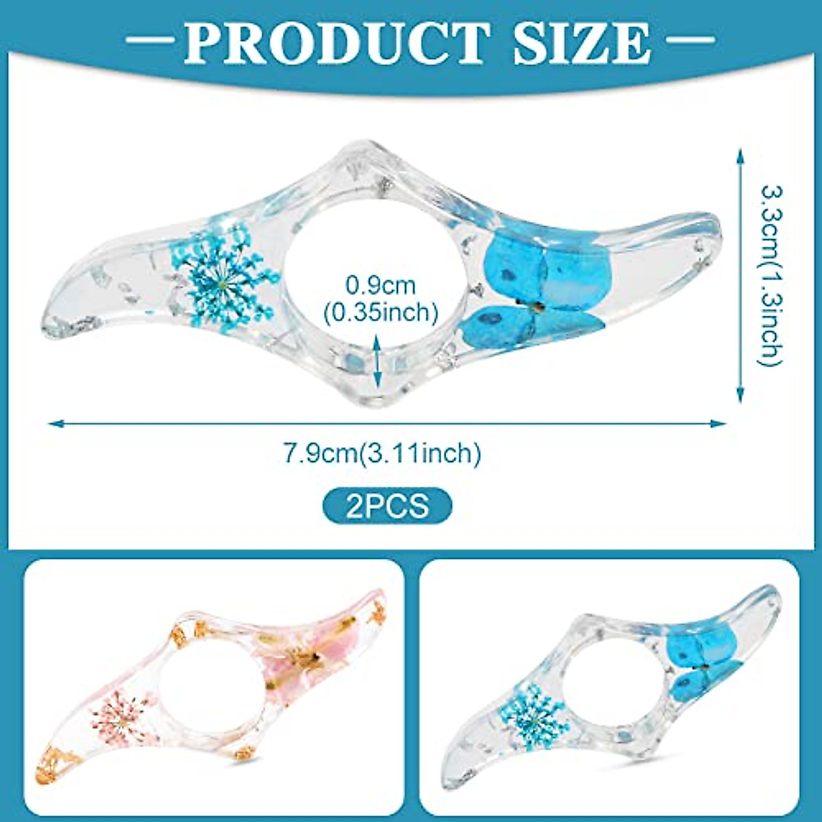 CALIDAKA 2pcs Transparent Thumb Book Page Holder Resin Book Page Holder Handmade Dried Flower Resin Thumb Ring Page Holder,Finger Bookmark Holder,for Reader Book Lover Literary(Transparent)