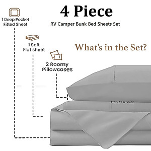 RV Sheet Sets 66x80 Olympic Queen 4 Pc, 600 Thread Count 100% Egyptian Cotton Bed Sheets for RV, Campers & Travel Trailers, RV Bed Sheets Fit Mattress 10" to 15" Deep Fitted RV Sheets Silver