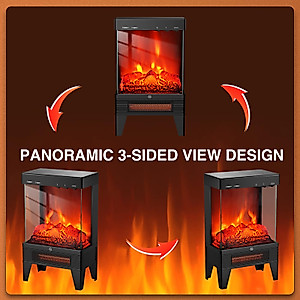 Electric Fireplace Stove, 1500W Wall Mountable Fireplace Heater Freestanding with 3-Sided View, 3D Flame Effect, Adjustable Brightness & Heating Mode, Overheat Protection, Thermostat(Upgraded)